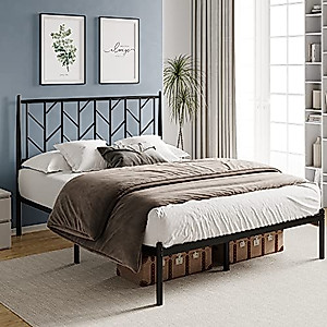 HOOMIC Queen Size Metal Platform Bed Frame with Headboard, Under Bed Storage, Noise Free, No Box Spring Needed, 12 Durable Ribs, Easy Assembly, Black