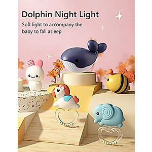 BSROLUNA Baby Crib Mobile with Music and Lights, Baby Mobile for Crib with Animals Projection, Hanging Rotating Animals Rattles, 19 Songs and lullabies, Cartoon Baby Crib Toys for Girls (Baby Pink)