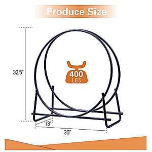MFSTUDIO Firewood Rack Outdoor Indoor, Round Iron Fire Wood Storage Racks Heavy Duty 30 Inches Holder Log Rack Hoop, Black