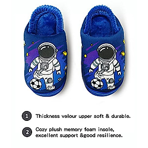 SEBELLST Baby Infant Slippers for Boys Toddler Slippers Kids Warm Fuzzy Slide Cute Cartoon Non Slip Winter Plush Indoor House Shoes Slippers (Blue, 3-4 Years Old)