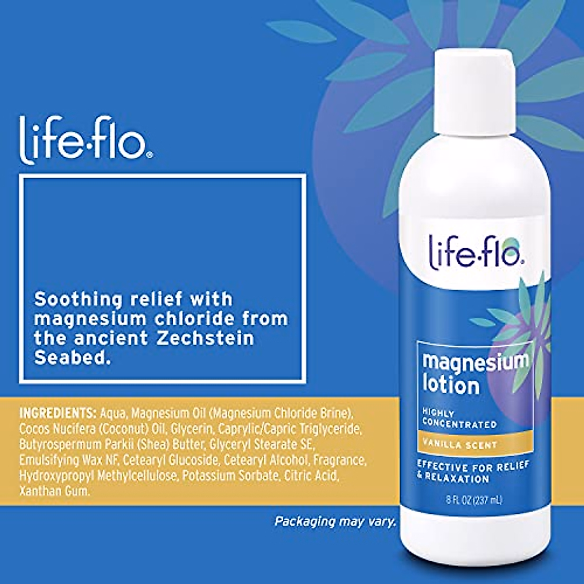 LIFE-FLO Magnesium Lotion w/Concentrated Magnesium Chloride | Calms & Rejuvenates Muscles & Mind | Vanilla Scent (8 oz, 2 pk)
