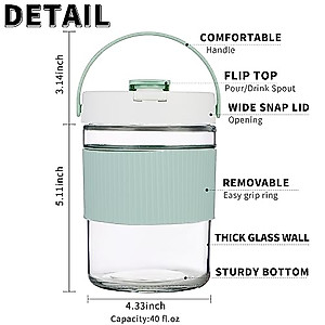 TEBICOO Premium Glass Pitcher with Flip-Top Lid and Spout, Glass Container Jar with Handle, Airtight LeaKProof Perfect for Food Storage & Transport, Dishwasher and Refrigerator Safe,40 fl.oz