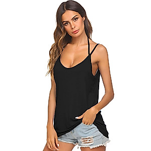 Tobrief Women's Sexy V Neck Halter Spaghetti Strap Backless Cami Tank Top Black S