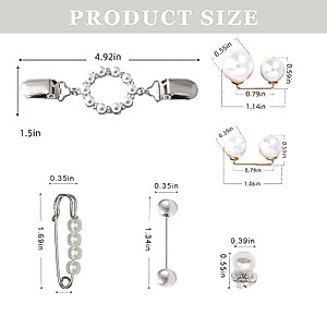 9PCS Pearl Waist Brooch Pins Dress Back Clips Waist Cincher Tightening Waistband Cardigan Clip Sweater Shawl Clips Decorated Safety Pins Collar Brooch for Women Clothing