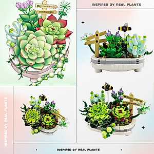 Waktuk Mini Bricks Bonsai Model Simulation Succulent Plant Set, Creative DIY Flower Particle Botanical Collection Construction Building Blocks Toy (Not Compatible with Lego Set)(389 PCS)