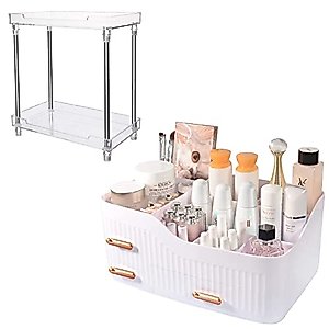 CGBE Makeup Organizer for Vanity, Large Capacity Cosmetic Organizer and 2-Tier Counter Shelf Bathroom Countertop Organizer