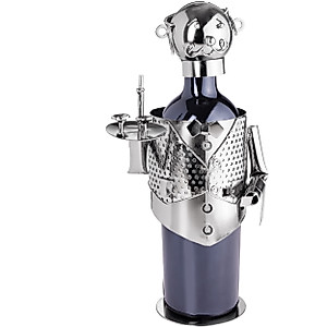 BRUBAKER Wine Bottle Holder Waiter - Metal Sculpture - Wine Rack Decor - Tabletop - with Greeting Card