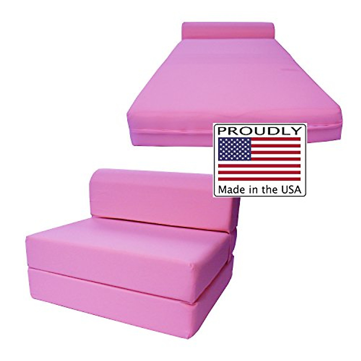 D&D Futon Furniture Pink Sleeper Chair Folding Foam Bed, 70 x 32 x 6, Studio Guest Foldable Sofa Bed, Couch, High Density Foam 1.8 Pounds.