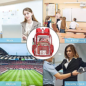 Dezcrab Clear Backpack School Backpack Bookbag for Girls Boys Women Men, Heavy Duty See Through Transparent Backpacks (Red)