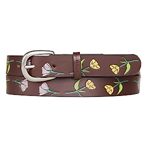 Lucky Brand Womens Jean Belt with Floral Embossed Design, Large, Skinny Leather-Brown, XL (34-35")