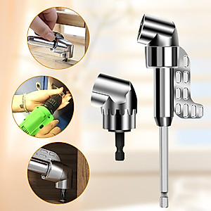105 Degree Right Angle Drill Adapter, 2024 New Corner Tool Screw Hub with Multi-function Bend Screwdriver Bit, 1/4" Hex Shank Driver Angle Drill Attachment for Household Work (Long)