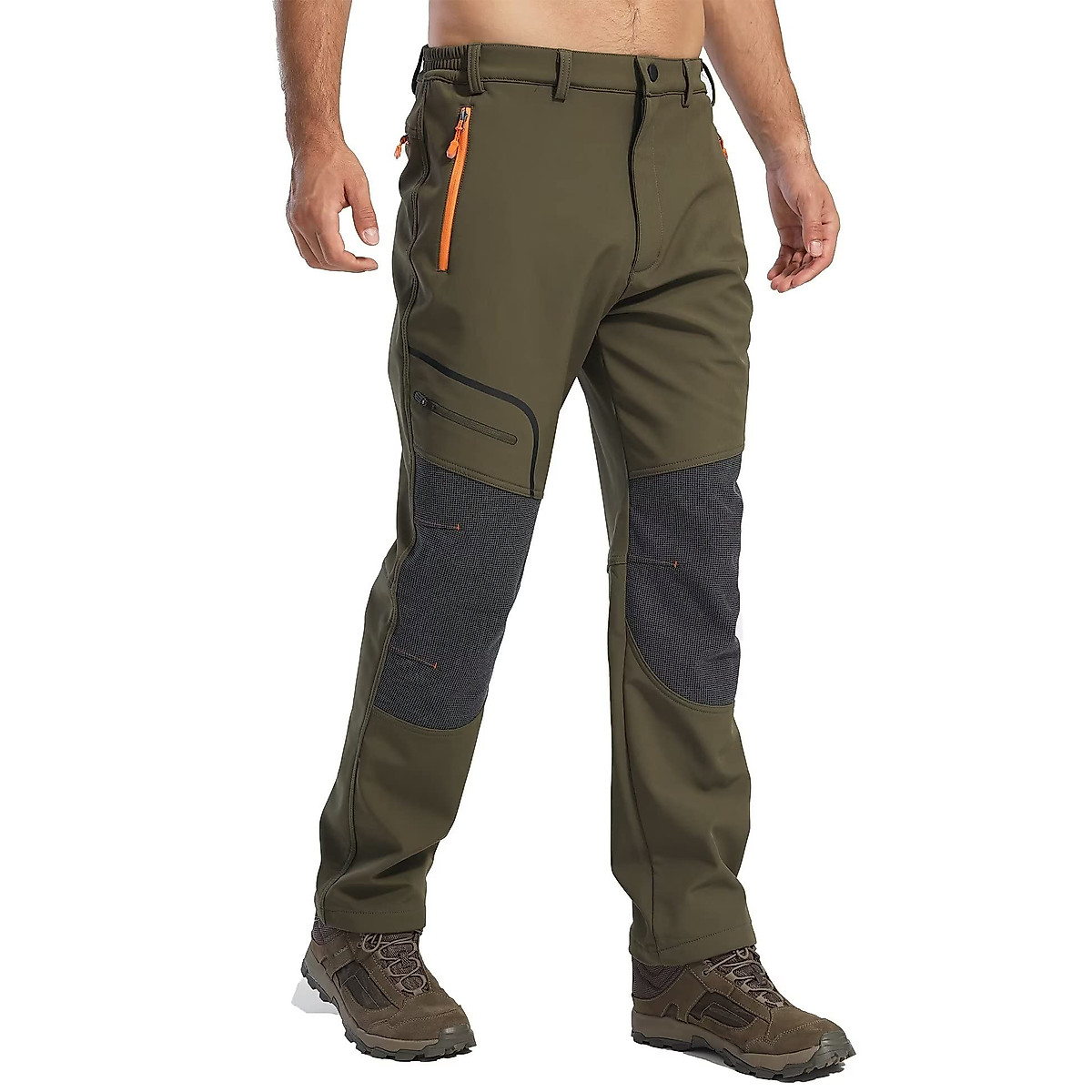 MAGCOMSEN Hiking Pants Mens Waterproof Pants for Men Softshell Winter Pants for Men Ski Pants Snowboard Pants for Men Lt Grey