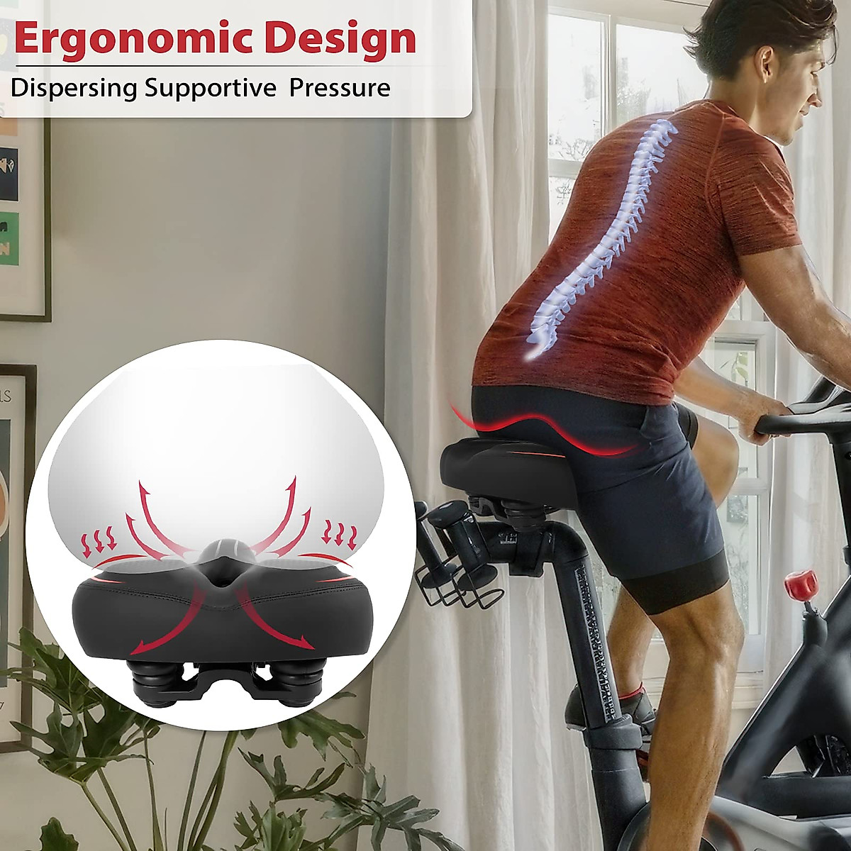 Oversized Bike Seat Compatible with Peloton Bike/Bike+, Extra Wide Comfort Bike Seat for Women & Men, Excercise Bike Seat Replacement for Road Bike, Spin bike, and Cruiser, Large Bike Seat/Saddle