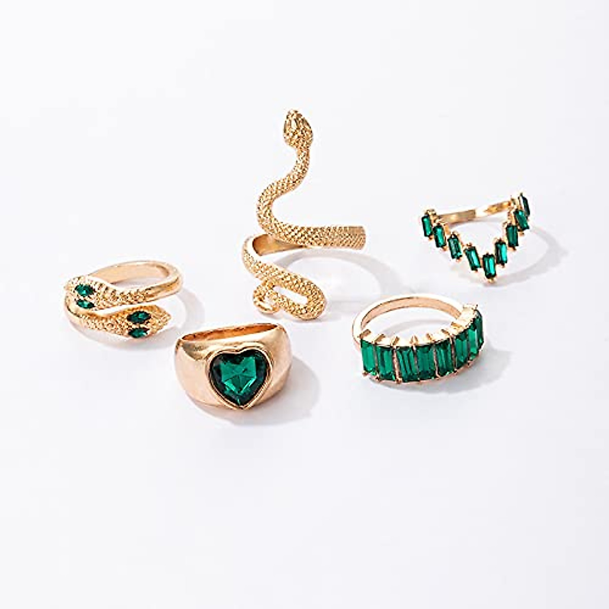 ZZ ZINFANDEL Boho Crystal Snake Rings Set,Stacking Rings Set, Knuckle Ring Set, Stackable Midi Cuff Rings