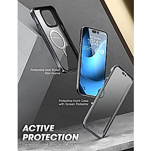 SUPCASE Unicorn Beetle EdgeMag Case for iPhone 14 Pro 6.1", Compatible with MagSafe Slim Frame Clear Protective Case with Built-in Screen Protector (Black)