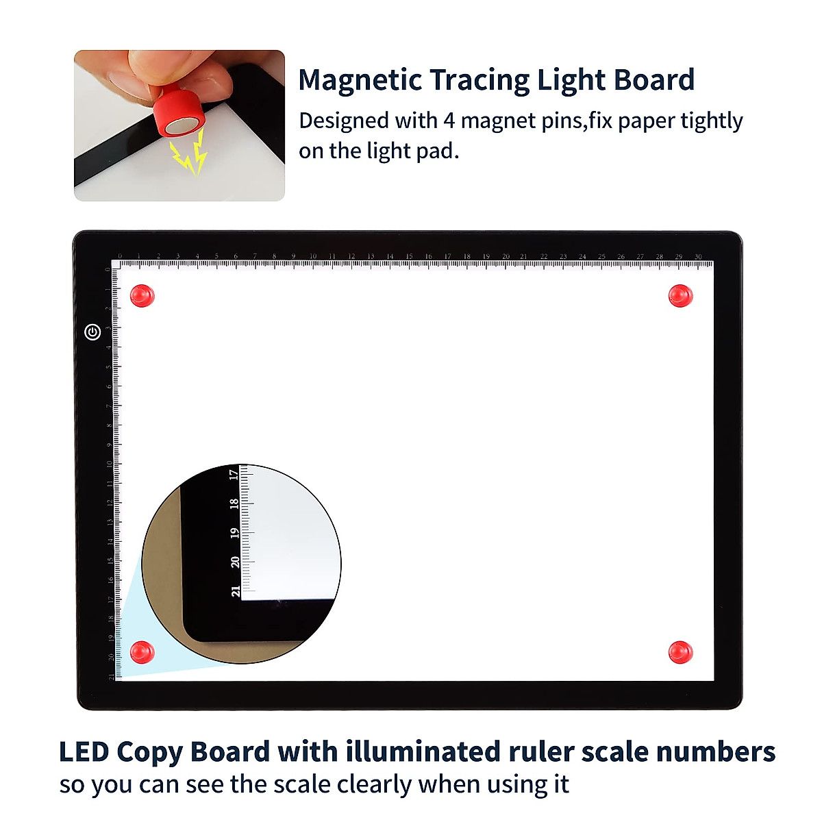 TOHETO A4 Ultra-thin Portable LED Light Box Tracer with 4 Magnets, Type C USB Power Cable Stepless Dimmable Brightness Tracing Light Pad for Weeding Vinyl Tattoo Drawing X-ray Viewing Diamond Painting