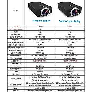 WDBBY YG500/YG510 Mini Projector Support 1080P 1800Lumen Portable LCD LED Projector Home Cinema USB HDMI Beamer Bass Speaker (Size : YG510)