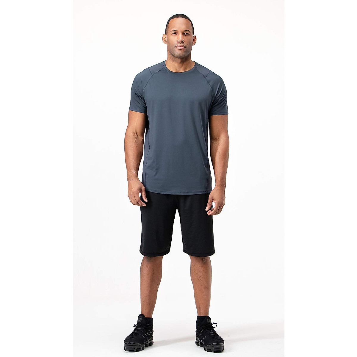 DEVOPS Men's 3-Pack Quick Dry Short Sleeve T-Shirt Sun Protection Running Athletic Workout Active Shirts (Medium, Charcoal/Navy/Steel)