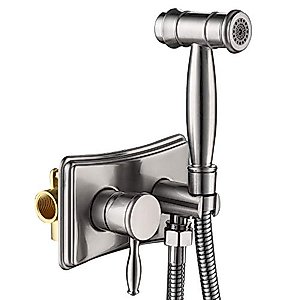 Tecmolog Stainless Steel Toilet Sprayer Kit Hand Held Bidet Sprayer for Toilet Hot and Cold Water Diaper Sprayer Shattaf Bathroom Attachment, Brushed Nickel, WS035F