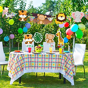 Blulu Jungle Animal Party Decorations - Centerpiece Sticks Animals Cutouts for Baby Shower or Birthday Party - Table Toppers, 28 Pieces