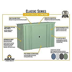 Arrow Shed Classic 8' x 4' Outdoor Padlockable Steel Storage Shed Building, Flute Grey