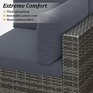 SUNVIVI OUTDOOR 8-Piece Modular Outdoor Patio Furniture Set, Wicker Outdoor Sectional Sofa with 45" Fire Pit Table, All-Weather Rattan with Cushions and Coffee Table for Porch Garden Backyard, Grey