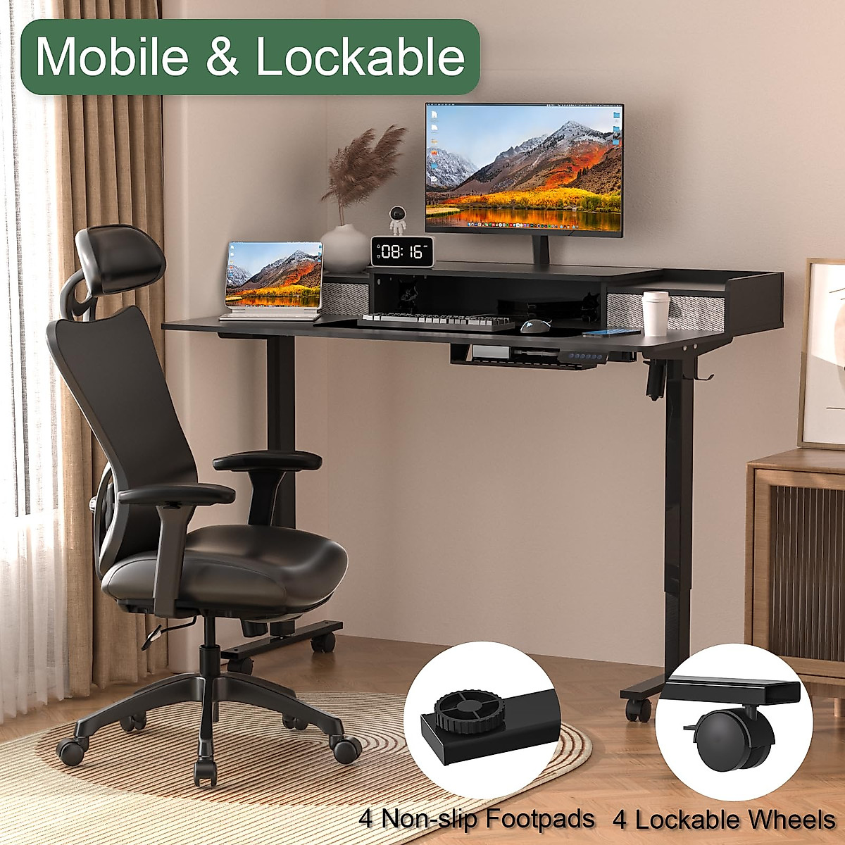 ExaDesk 63×30 Inch Electric Standing Desk with 2 Drawers, Adjustable Height Widened Stand Up Desk with Storage Shelf, Sit to Stand Ergonomic Workstation for Home Office