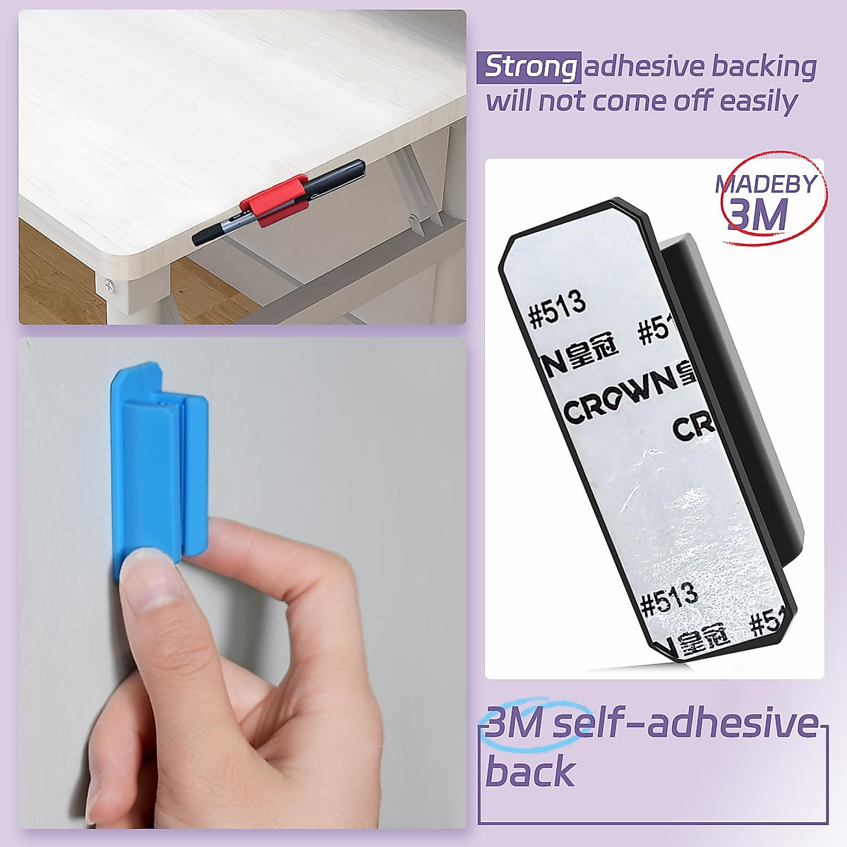 Paiholy 10 Pack Silicone Pencil Holder, Adhesive Pen Holder for Desk with 10 Extra 3M Pads, Marker Holder for Classroom and Teacher, Pen Clip for Clipboard Office Desk Accessories, Black