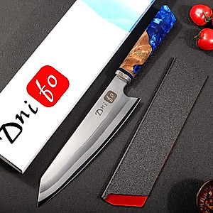 Dnifo Chef Knife, 8-inch Japanese Kiritsuke Chef Knife, Super Sharp Stainless Steel Professional High Carbon Japanese Kitchen Knife, Ergonomic Resin Wood Handle with Sheath Gift Box