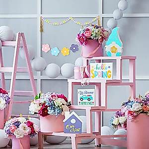 10 Pieces Easter Tiered Tray Decoration Hello Spring Tiered Tray Decor Farmhouse Wood Decor Fresh Flower Market Home Gnome 3D Sign Seasonal Bloom Butterfly Kitchen Wooden Ornament (Flower Style)