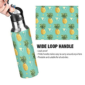 Sports Water Bottle - BPA Free Leakproof Vacuum Pineapple and Triangle Pattern Insulated Stainless Steel Water Jug, Thermo Bottle with Straw Lid for Gym, Kitchen, Working, Outdoor Sport