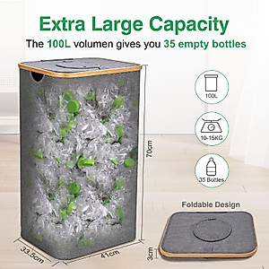 Recycling Bin,100L Recycling Bin for Kitchen Indoor Home,Bottle Recycle 26Gallon Large Capacity With Removable Tote Bag, Collecting Glass Paper Plastic Metal Empty Bottles,Recycle Bin Zip-Top Can