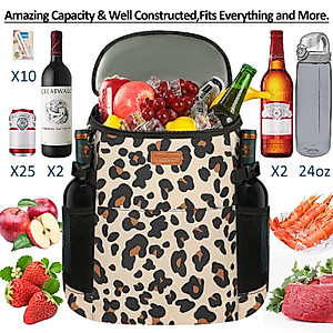 Camping Cooler Backpack 30 Cans, Soft Backpack Coolers Insulated Leak Proof Travel Cooler Bag Waterproof Lunch Picnic Beach Work Trip Thermal Bag Drink Beverage Beer Bag Cooler Leopard Print