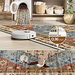 WITSHOCK Boho Area Rug Machine Washable Rugs for Living Room Bedroom Kitchen, 5x7 Area Rugs Kitchen Rugs Non Slip Washable Stain Low Pile Resistant Floor Carpet, Indoor Outdoor Rugs for Entryway, Red