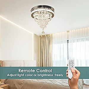 FRIXCHUR 11.8" Mini Chandelier Modern Crystal Chandeliers LED Crystal Ceiling Light Flush Mount Ceiling Lighting Fixture for Bedrooms Dinning Room Hallway (Dimmable)