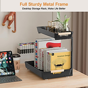 LIUMAYAS 2 Pack Under Sink Organizer Pull 0ut, 3 Height Adjustable Under Kitchen Sink 0rganizer and Storage Black, 2 Tier Double Sliding Drawer Cabinet Organizer for Kitchen Bathroom Pantry