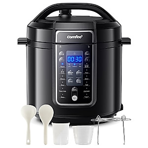 COMFEE’ 9-in-1 Electric Pressure Cooker 14 Presets Instant Multi Cooker Olla de Presion Non-Stick Pot Yogurt Maker Rice Cooker Slow Cooker Sauté Steamer 6 Quarts Black, Aluminum