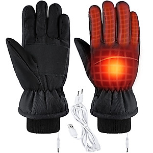 Newcotte USB Heated Gloves Electric Winter Gloves for Kids and Baby Snow Ski Gloves Waterproof Warm Gloves Boys Cold Weather Gloves (Black, 7-10 Years)