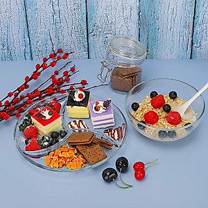 FOYO Round Tempered Glass Serving Platters/Trays - 3 Sectional -10'' Diameter, Set of 2