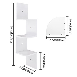 ZeHuoGe White 3 Tiers Wall Mount Corner Shelf Wood Storage Organizer W/Gradienter MDF + Melamine Board 7-7/8"L x 7-7/8"W x 32-1/4"H Height of Each Layer 7-7/8" Home Office US Delivery (White)