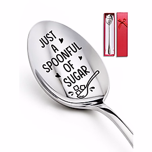 Advivio Just a Spoonful of Sugar - Funny Engraved Stainless Steel Sugar Spoon Dessert Spoon, Coffee Tea Lovers Mary Poppins Sugar Spoon for Friends Mom and Dad Birthday Valentine Christmas Gifts