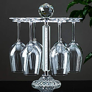 Elegant Desktop Crystal Glass Stemware Rack/Rotate 8 Wine Glass Storage Holder Stand Air Drying Rack(Silver)