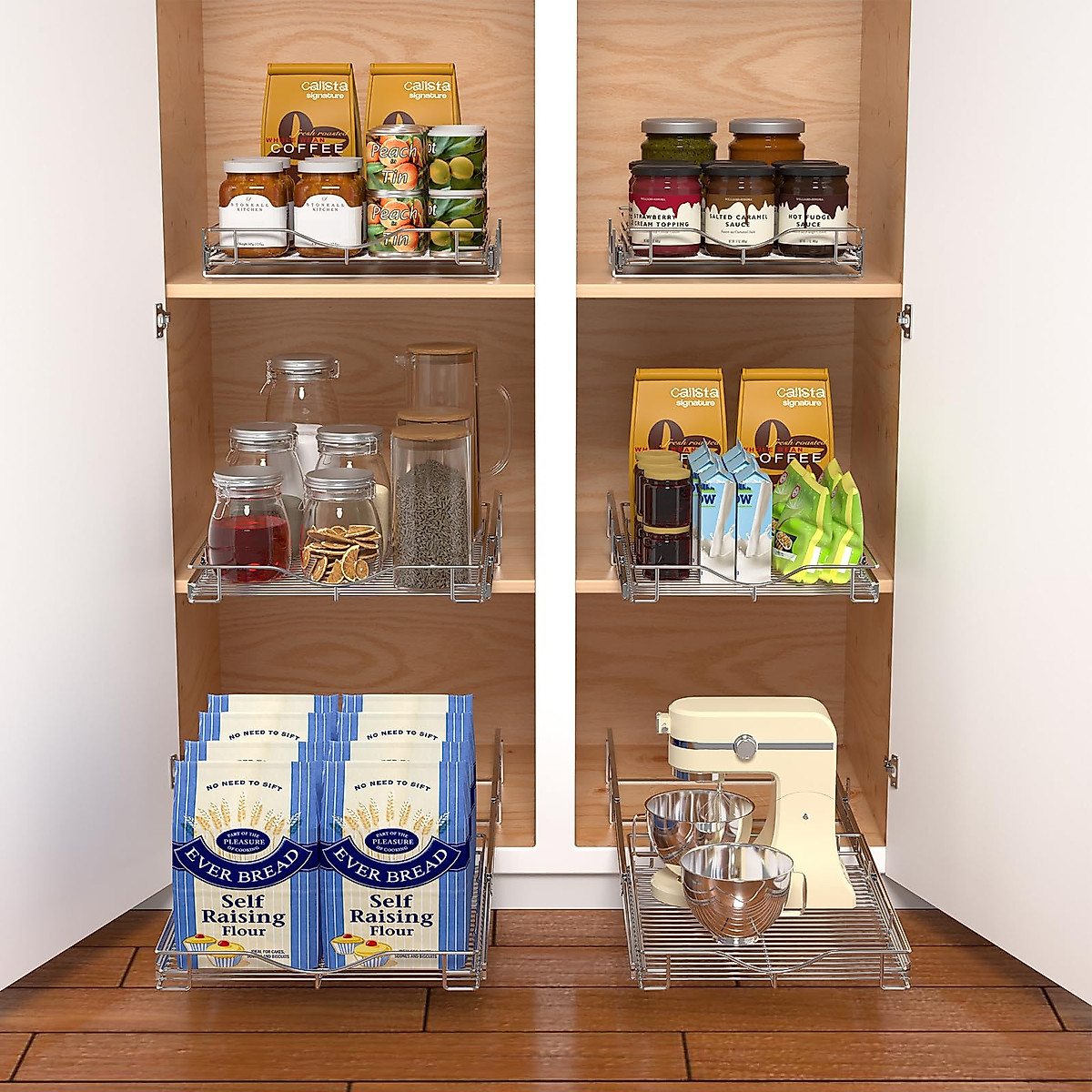 DINDON 1 Tier Pull Out Cabinet Organizer (11" W x 21" D) Heavy-Duty Metal Sliding Drawer Shelf, Slide Out Wire Basket for Kitchen Cabinets, Pantry, Bathroom, Chrome Finish…