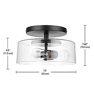 Globe Electric 61268 3-Light Flush Mount Ceiling Light, Matte Black, Clear Glass Shade, Vintage Edison Incandescent Bulbs Included, Home Improvement, E26 Bulb, Flush Mount Ceiling Light Fixture