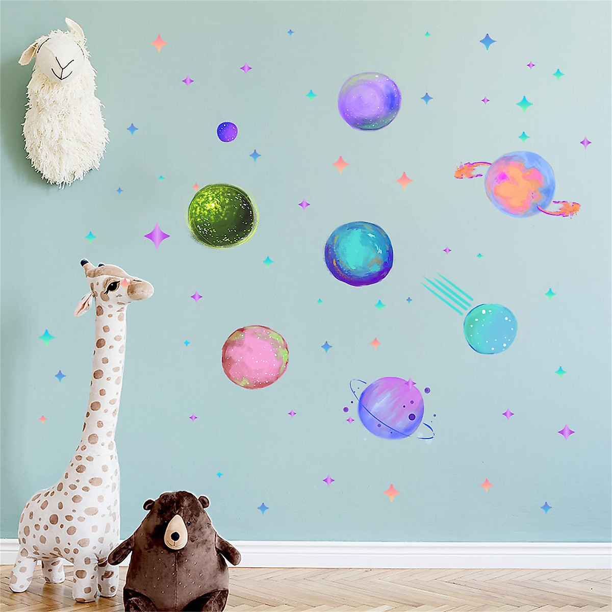 WAFT YEARN Vinyl Removable Planet Universe Outer Space Star Wall Decal Solar System Wall Stickers for Nursery School Classroom Bedroom Bathroom Boys Girls Room Playroom Office 27.6in by 39.3in