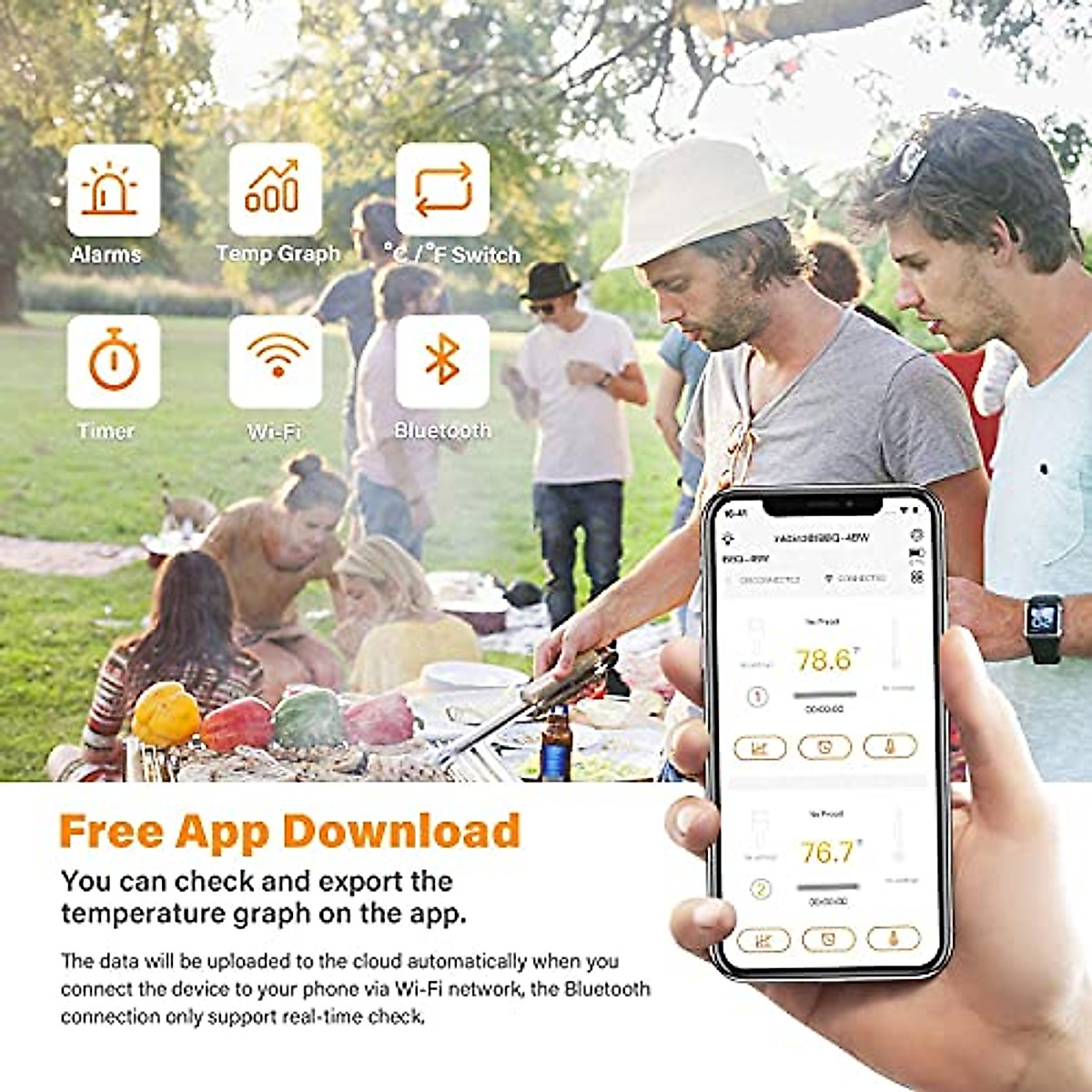Inkbird Wi-Fi/Bluetooth Meat Thermometer IBBQ-4BW & Instant Read Thermometer IHT-1P, Digital Wireless WIFI Thermometer for Smoker Oven, Large LCD Backlight, Timer High/Low Alarm, 4 Probes Rechargeable