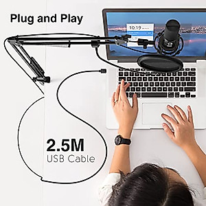 FIFINE Studio Microphone 6.35mm/3.5mm Headphones Bundle, USB PC Condenser Microphone with Scissor Arm Stand, Shock Mount, Monitor Over-Ear Headphones, for Instruments Recording Podcasting (T669+H8)