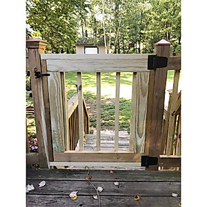 Self-Closing Gate Hardware Kit,1 Pack Self-locking Gate Latch and 2 Pack 3.5inch Heavy Duty Adjustable Spring Gate Square Barn Hinges,Black Finish Gate Hardware Set for Wood Vinyl Fence Gate Shed Door