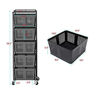 Moxeay Rotating Storage Rack Multi Layer Kitchen Storage Shelf Square Removable Metal Basket Household Shelf Fruit Stand for Kitchen Floor, Bathroom