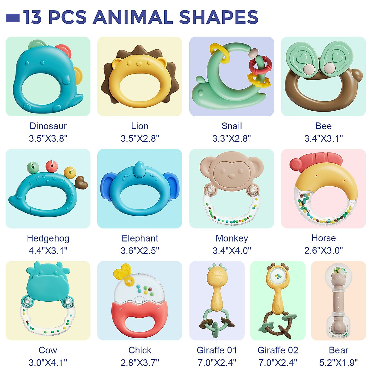 Baby Toys Baby Rattles 13 pcs, Baby Teething Toys, Teething Toys for Babies, Infant Shaker, Teether, Grab and Spin Rattles, Newborn Toys for 0, 3, 6, 9, 12 Months Baby Girls Boys